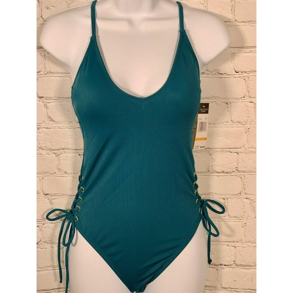 California Waves Swim Nwt California Waves Small Teal Ribbed Laceup